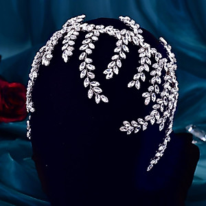 Silver Rhinestone Wedding Tiara，Headpiece Forehead Tiara Jewelry Head Chain, Crystal Headpiece Bridal Hair Accessories for Bride Women HP373
