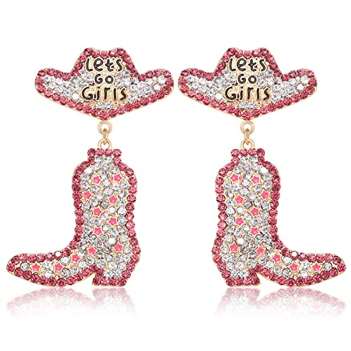 Western Country Earrings Sparkly Rhinestone Beaded Boots Hat Dangle Earrings for Women Fun Western Country Nashville Bachelorette Party Earrings Jewelry Gifts