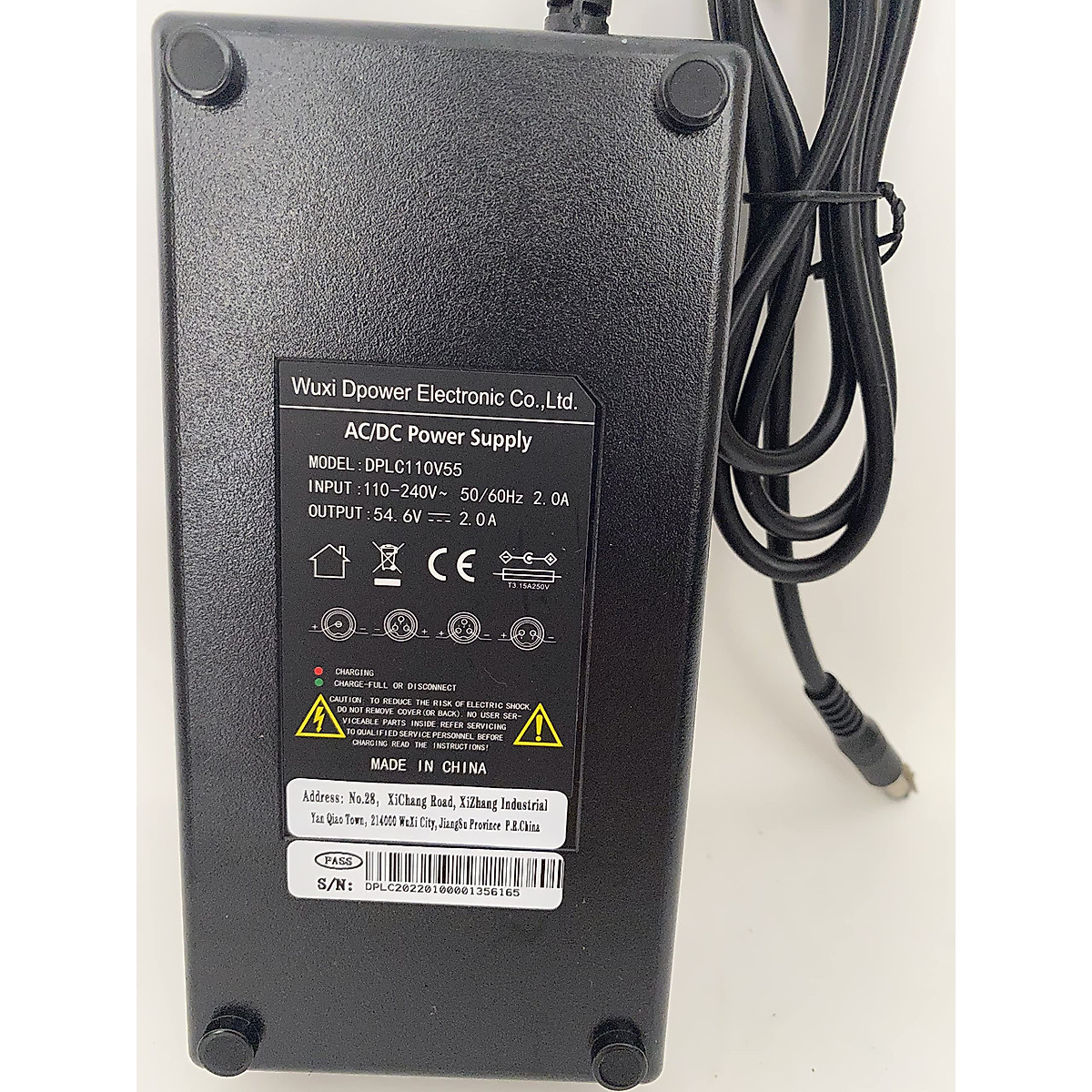 USA Warehouse 54.6V 2A Charger for 48V Battery Li-ion e-Bike Electric Bicycle Battery DC2.1 Plug