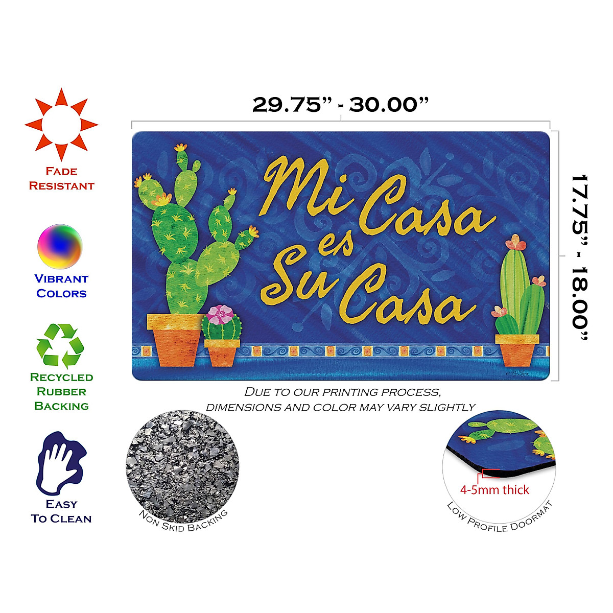 Toland Home Garden 800448 Spanish House Cactus Door Mat 18x30 Inch Welcome Outdoor Doormat for Entryway Indoor Entrance