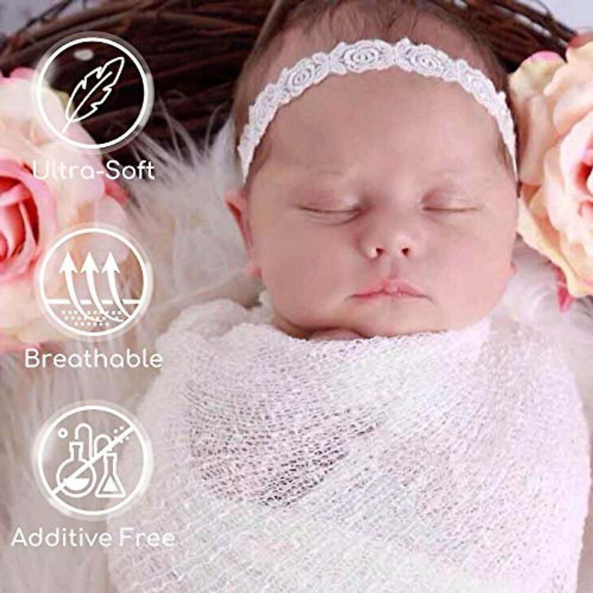 2 Pieces Newborn Baby Photography Props Long Ripple Stretch Wrap DIY Girl Boy Photo Props Blanket with Headbands (White + Purple)