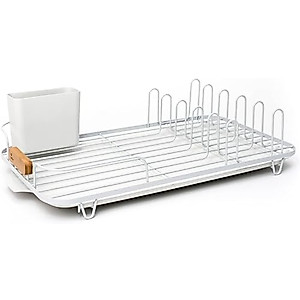 Full Circle Dish Jockey Dish Drying Rack – Space Saving Drying Rack for Kitchen Counter – Stainless Steel and Recycled Plastic Drainer with Holders for Plates, Cutlery, Pots and Pans