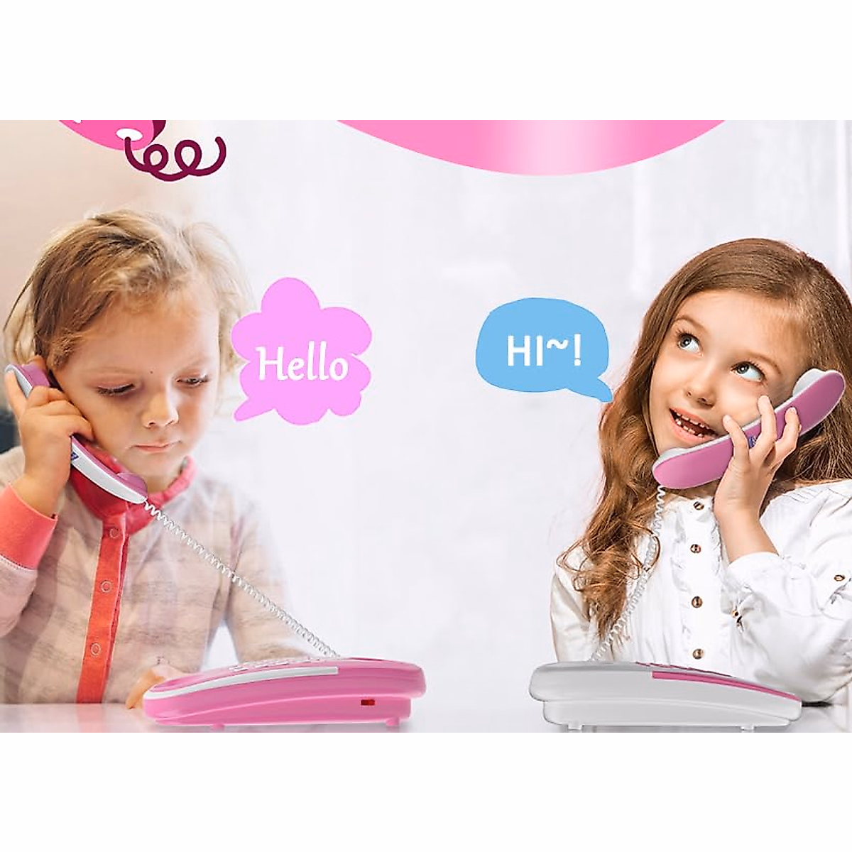 Kids Play Phone, Intercom Toy with Real Ring Sounds, Pretend Play Telephone, 23 ft Ultra-Long Phone Line with Kids to Chatting and Learning, Toddler Develop Communication Skill Toys, Kids Gift