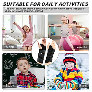 2 Pcs Wrist Brace for Kids Youth Carpal Tunnel Black Splints Wrist Brace Night Support with Adjustable Compression Straps for Children Sports Sleep (Age 8-12)