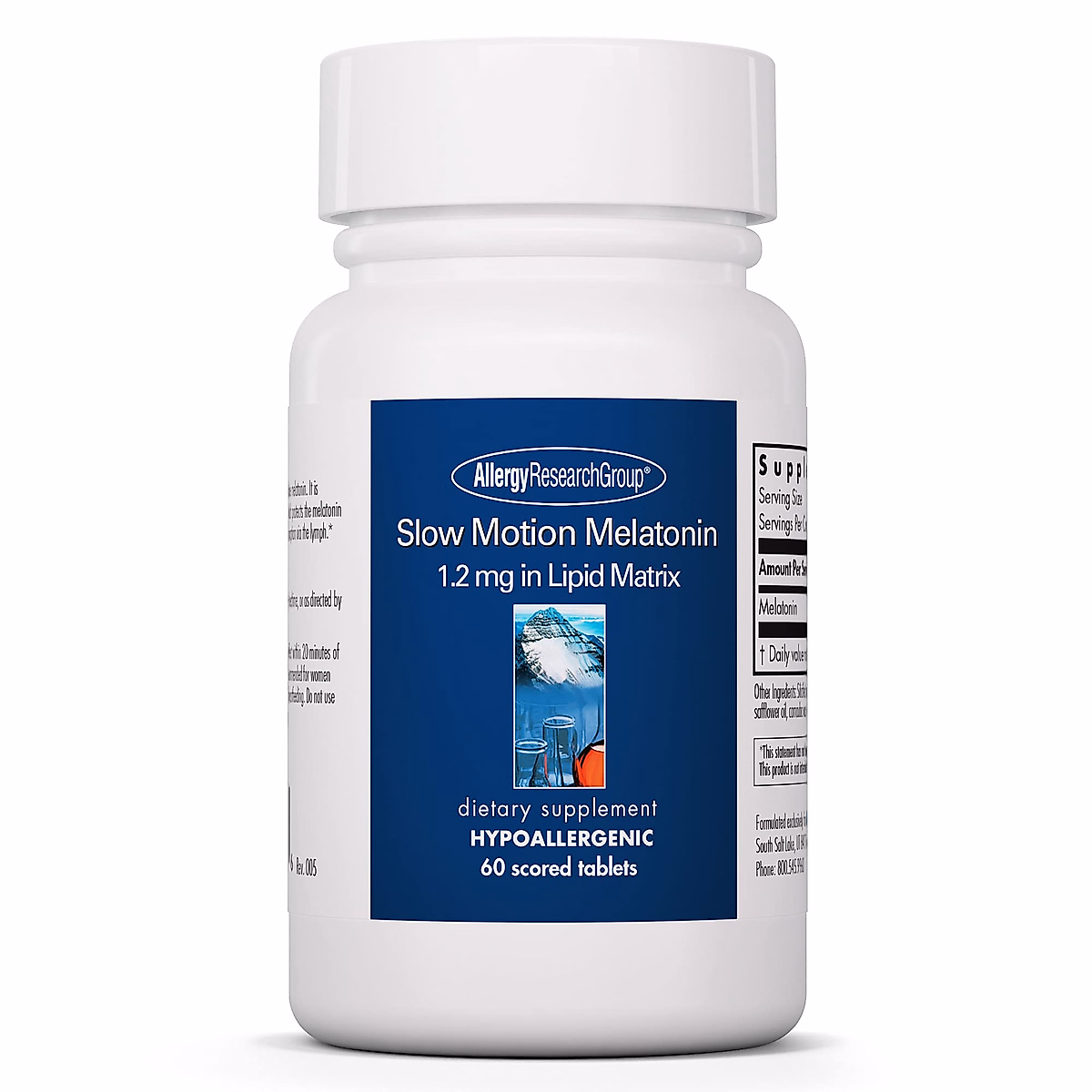 Allergy Research Group Slow Motion Melatonin - Sleep Aid, Low Dose, Lipid Matrix, 1mg Supplement, Pure, Hypoallergenic, Scored Tablets - 60 Count