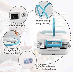 CTSZOOM Electric Lunch Box Food Warmer for Car Truck and Home Portable Food Warmer Heater 3 compartment Container with Spoon and Fork Lunch Box White Blue