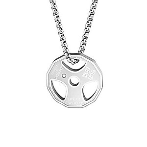 AILUOR Men Women's Dumbbell Pendant Necklace Stainless Steel Couples Barbell Pendant Fitness Gym Sports Dumbbell Weight Lifters Barbell Chain Jewelry (Silver-R)