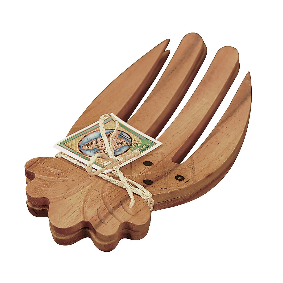 Pacific Merchants Acaciaware 6.5-Inch Acacia Wood Salad Servers, Pineapple