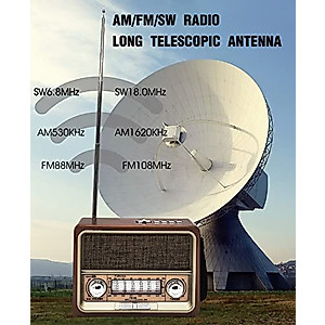 Videyas Portable Shortwave Retro Radio, AM FM Retro Radio, with Bluetooth Speaker, Best Reception, Rechargeable Battery, Torch, AUX TF USB Stick, Great for Outdoor Kitchen Gifts