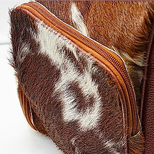 Cowhide Print Fur Leather Diaper Backpack Rucksack Casual Daypacks Brown & White
