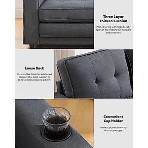 Miscoos 55" Folding Floor Sofa Chair Bed-Convertible Pull Out Sofa Bed, Futon Armchair Bed, Foldable Loveseat Sleeper, Floor Gaming Couch Bed Chair with Cup Holder for Small Space Dorm Apartment