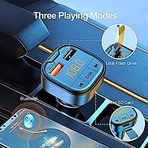 Bluetooth Adapter for Car，Bluetooth FM Transmitter for Car,MP3 Player QC3.0 Quick Charge for All Smartphones Audio Players，Supports TF/SD Card and USB