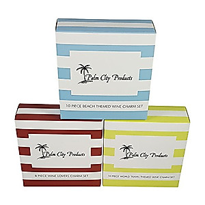 Palm City Products Deluxe Wine Charm Set – 28 Pieces Total includes Beach, Wine Lover, and World Traveler Themes