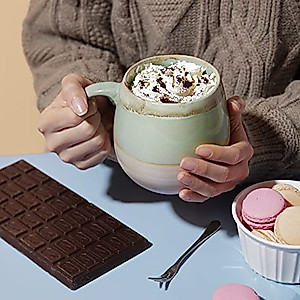 LIFVER 21 Oz Large Ceramic Coffee Mug, Stoneware Coffee Mugs Set of 2, Big Tea Cup for Office and Home, Big Latte Mugs for Coffee, Tea, Dishwasher and Microwave Safe, Green