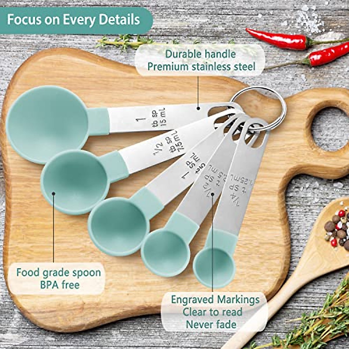 Measuring Cups and Spoons Set of 10 Pieces，Nesting Measure Cups with Stainless Steel Handle，for Dry and Liquid Ingredient （lake blue）