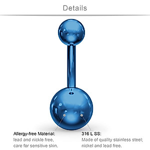 SCERRING Belly Button Rings 14G Stainless Steel Navel Belly Earring CZ Heart Opal Navel Ring Barbell Body Piercing Jewelry 12PCS Blue