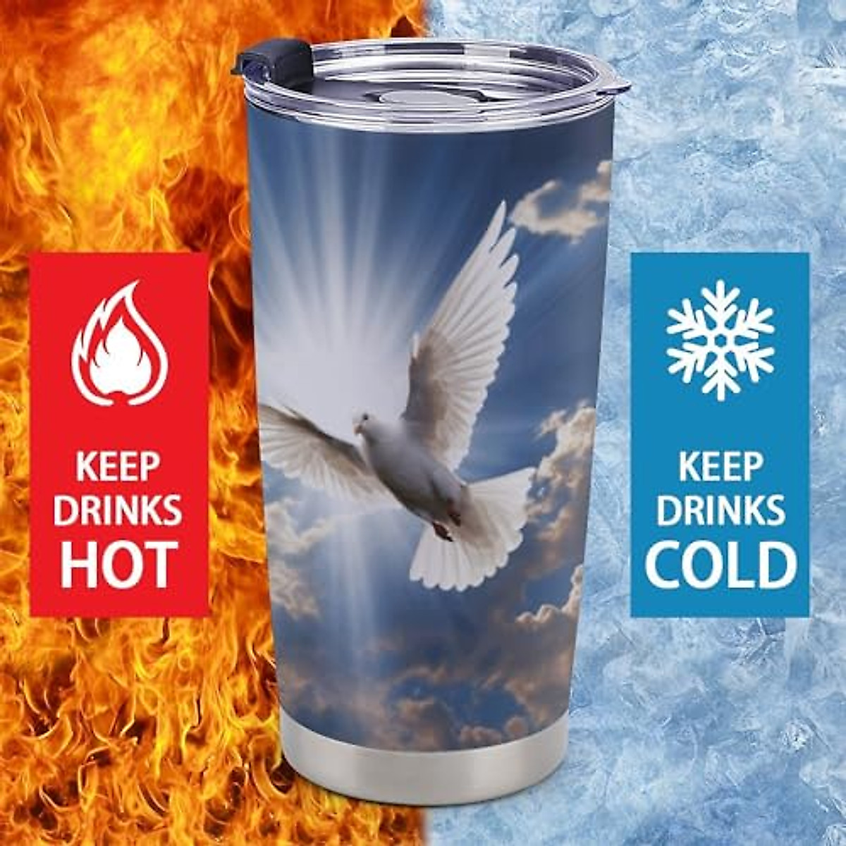 FHENMSA Reusable Plastic Water Cups with Lids,Dove Print Anti-overflow Cup,sports Travel Coffee Cup