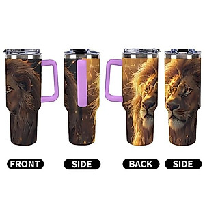 Cool Kings Lion Paninting 40 Oz Tumbler Insulated Stainless Steel Water Bottle Travel Mug Car Cup with Handle And Straw