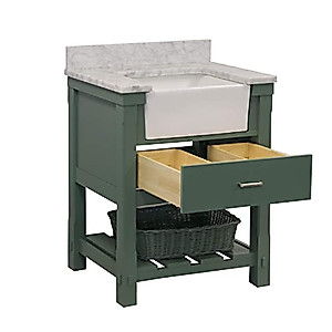Charlotte 30-inch Bathroom Vanity (Carrara/Sage Green): Includes Sage Green Cabinet with Authentic Italian Carrara Marble Countertop and White Ceramic Farmhouse Apron Sink