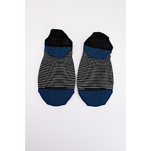 Marcoliani Milano Mens Invisible Touch No Show Pima Cotton Stripe Sneaker Socks, Black, One Size Fits Most