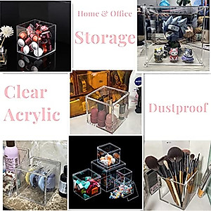 Acrylic Box,4 Packs 4x4x4 Inch Clear Boxes with Lids Transparent Display Square Cube Storage Organizer Containers Boxes Easter Party Cake Candy Box Wedding Birthday Decorative Boxes