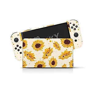 Tacky Design Sunflower Skin Compatible with Nintendo Switch OLED Skin - Vinyl 3M Stickers Set - Compatible with Nintendo Switch OLED Skin Joy Con, Console, Dock Wrap - Decal Full Wrap