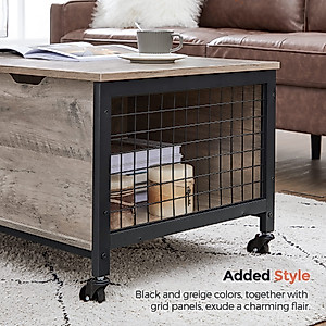 VASAGLE Coffee Table, Living Room Table with Flip Tops, 2 Hidden Compartments and Casters, Storage Cabinet, for Living Room, Bedroom, Industrial, 39.4 x 21.7 x 17.7 Inches, Greige and Black ULCT231B02