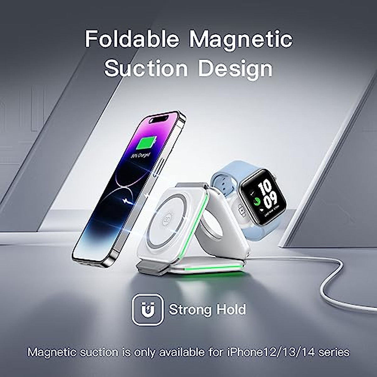 MURPISO 3 in 1 Charging Station for Apple,Magnetic Foldable Charger for Travel,Wireless Charger Pad for iPhone 15/14/13/12/Pro/Max/Mini,AirPods Wireless/Pro,iWatch Ultra/SE/9/8/7/6/5/4/3/2