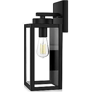 BesLowe Outdoor Wall Mount Light Fixture, Exterior Wall Lantern Waterproof, Black Outside Porch Sconce Lighting with Matte Black Finish & Glass Shade for House Garage Doorway Patio, E26 Socket