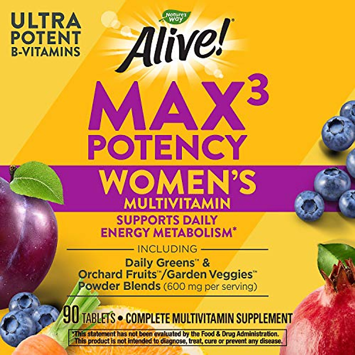 Nature’s Way Alive! Max3 Potency Women’s Multivitamin, High Potency B-Vitamins, 90 Tablets