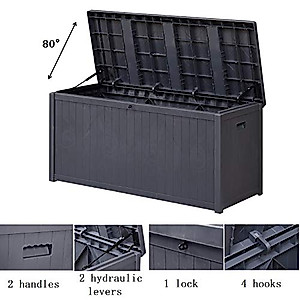Plastic Deck Storage Container Box - Water-resistant 120 Gallon Outdoor Patio Garden Furniture, Grey, Update for Hydraulic Rods