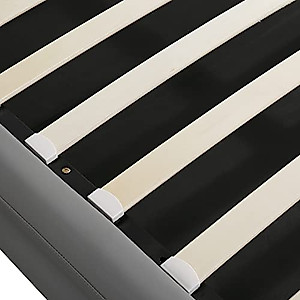 MACHOME Queen Size Faux Leather Upholstered Platform Bed with Hydraulic Storage System, with LED Light Upholstered Headboard, Bedframe w/Wood Slat Support, for Bedroom, Kids Room, Guest Room, Gray