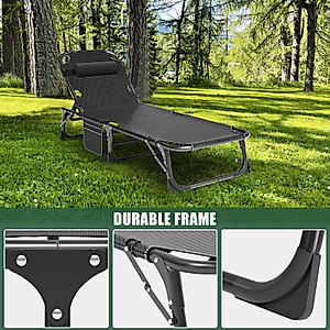 LILYPELLE Folding Outside Chaise Lounge Chair with Mattress, 5 Position Adjustable Patio Folding Lounge Chair Reclining Chairs Perfect for Sunbathing, Camping, Pool, Beach, Patio