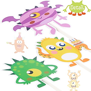 36Pcs Little Monster Party Cupcake Toppers Monster Bash Party Decorations for Little Monster Baby Shower Supplies Kids Birthday Party Decoration