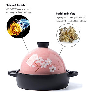 1.9L Cherry Blossoms Tagine Pot, Moroccan Ceramic Braised Stewed Pot - Cooking and Stew Casserole Slow Cooker