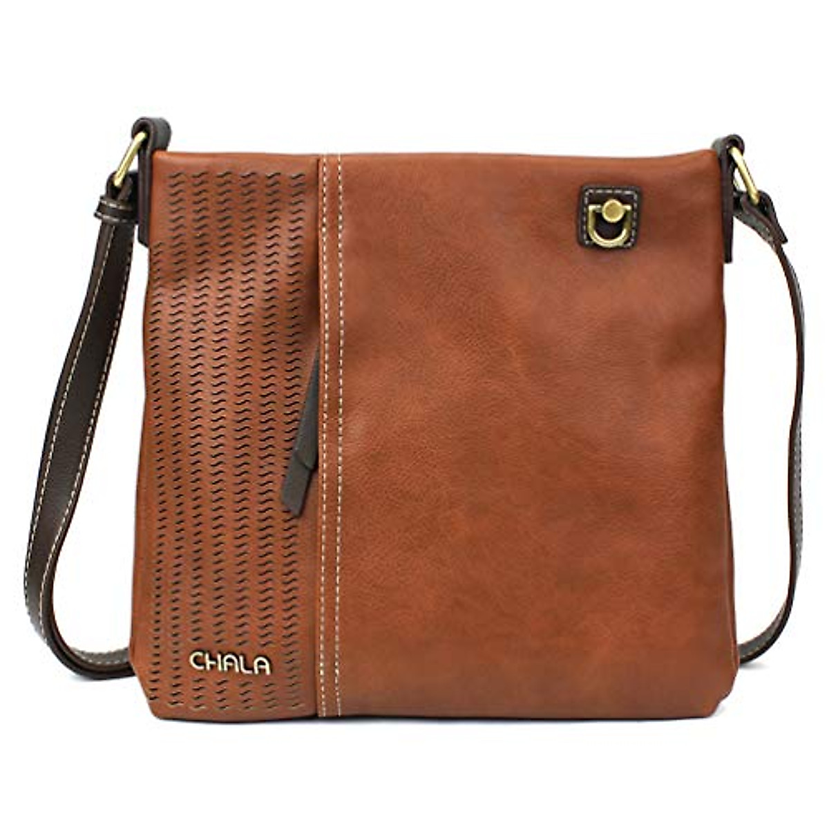 CHALA Laser Cut Crossbody Faux Leather - Metal Feather - Brown