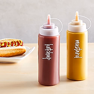 Talented Kitchen 132 White Script Oil and Vinegar Labels for Bottles, Clear Preprinted Condiments Stickers for Squeeze Dispensers, Kitchen Pantry Organization