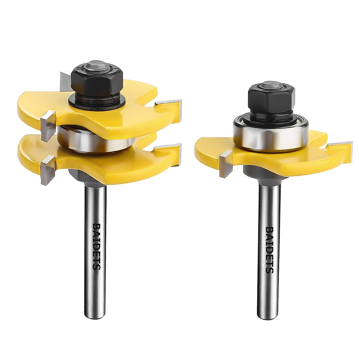 BAIDETS 1/4" Tongue and Groove Router Bits - Set of 2Pcs 1/4 Inch Shank Router Bit Set 3 Teeth Adjustable T Shape Wood Milling Cutter