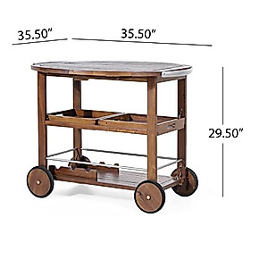 Christopher Knight Home Tillary Tiller Outdoor Acacia Wood Bar Cart Aluminum Accents, Dark Oak/Shiny Powder Coating
