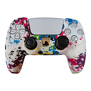PS5 Controller Skin Shell Case Studded Silicone Grips Cover Protector Rubber Accessories Shell for Playstation 5 PS5 DualSense Controller Gamepad Joystick with 10 Thumb Grip (Studded White)