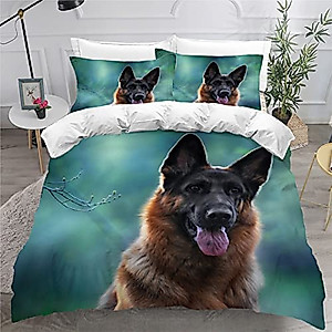 Quilt Cover Twin Size German Shepherd 3D Bedding Sets Shepherd Dog Duvet Cover Breathable Hypoallergenic Stain Wrinkle Resistant Microfiber with Zipper Closure,beding Set with 2 Pillowcase