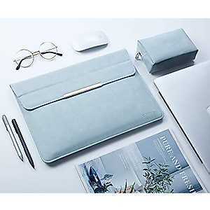 KALIDI 13.3-14 inch Laptop Stand Sleeve Case Faux Suede Leather for 13.3 13.5 13.6 14 inches MacBook Air Pro Retina 13"-14" Surface Pro with Pouch