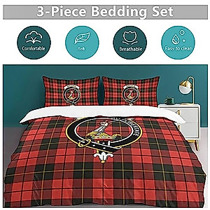 JIVWRC556 Ultra Soft Microfiber Breathable Comforter Cover Sets Wallace Hunting Red Tartan Clan Badge 3-Piece Bedding Set (1 Duvet Cover+2 Pillow Shams)