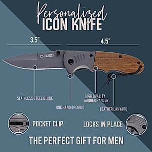 GIFTBYGIFTY Fishing Gifts for Men, Engraved Pocket Knives Personalized, 25 Icons, 20 Stylish Fonts - Gifts for Dad