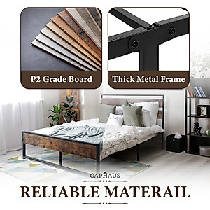 CAPHAUS Metal Bed Frame with Modern Wood Headboard and Footboard, Mattress Foundation, Metal Platform Bed with Premium Steel Frame, Noise-Free, No Box Spring Needed, Twin Size, Rustic Oak