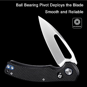 WIN+ Pocket Knife, Folding Knife with Button Lock and Axis Lock, Tactical Knife with Ball Bearing and Thumb Hole for Men and Women, Good for Camping and Outdoor 3444 (Black-G10)