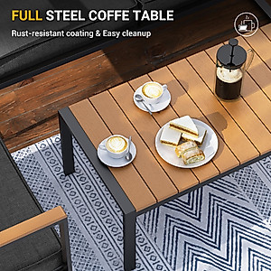 UDPATIO Metal Outdoor Patio Furniture Set, Modern Outdoor Conversation Furniture Sets w/Coffee Table, Sectional Furniture with Thick, Washable and High-Resiliency Sponge Cushions, Deep Grey, 4 PCS