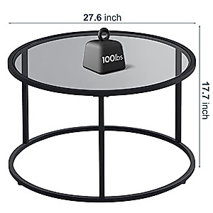SAYGOER Round Coffee Table Glass Coffee Tables for Small Space Simple Modern Center Table for Living Room Home Office, Sofa Side Table with Metal Steel Frame, Easy Assembly, Gray Black
