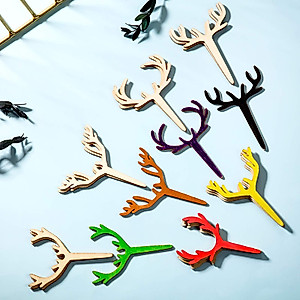 30 Pieces Antler Cupcake Toppers Wooden Reindeer Cake Topper Christmas Deer Cake Picks for Baby Shower Wedding Hunting Rustic Birthday Party Favors, 6 Styles