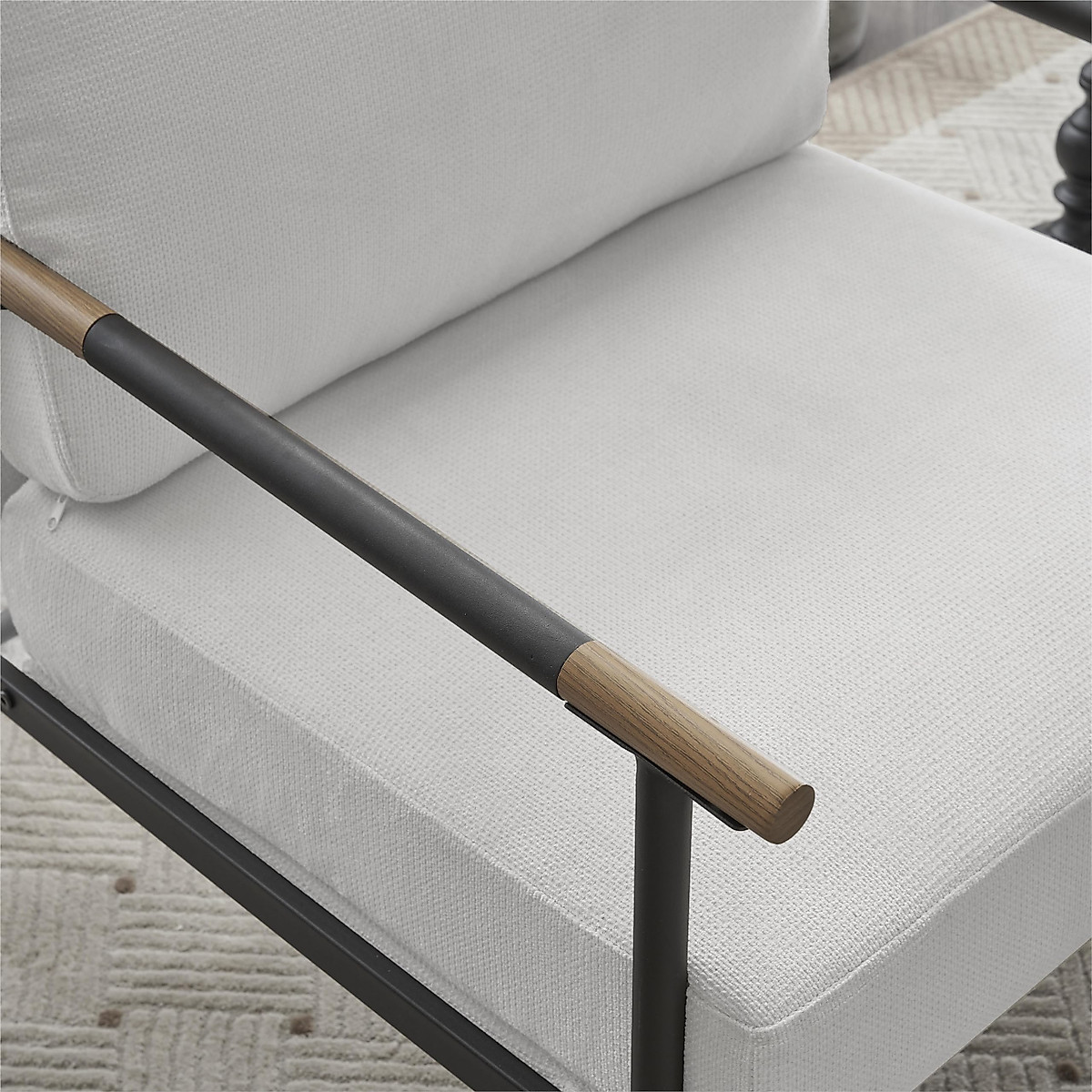 Penifun Modern Chic Accent Metal Frame, Upholstered Chenille Living Room Chairs with Removable Seat & Back Cushion, Comfy Leisure Lounge Reading Side Armchair for Bedroom, White